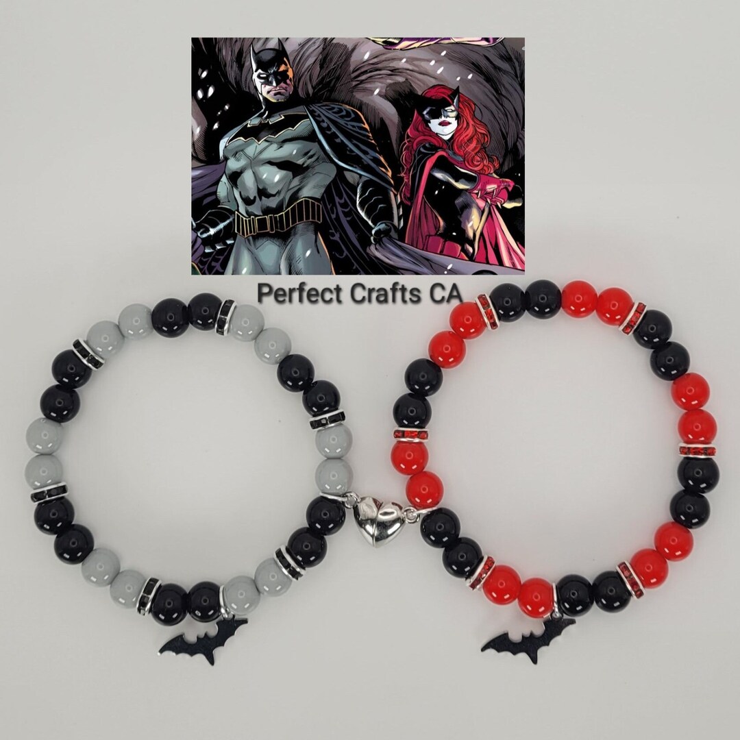 Set of 2 Matching Cartoon Bracelets, Couple Bat, Man and Woman ...