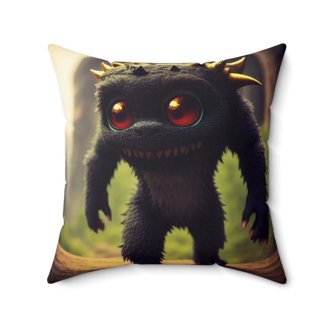 Tiny Furry Monster Spun Polyester Square Pillow - Etsy