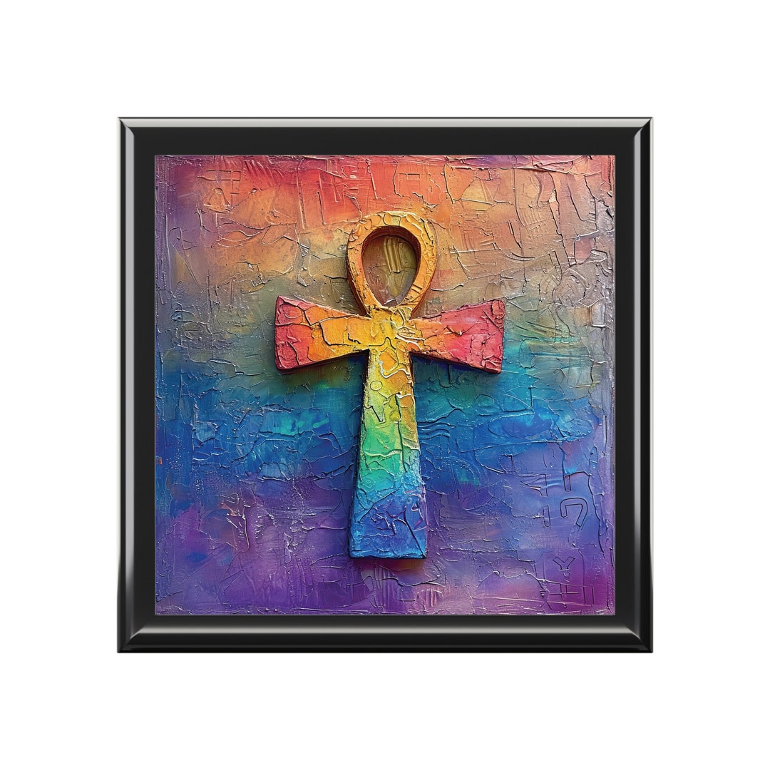 Rainbow Ankh Jewelry Keepsake Box - Wood & Ceramic Tile Top - Color ...