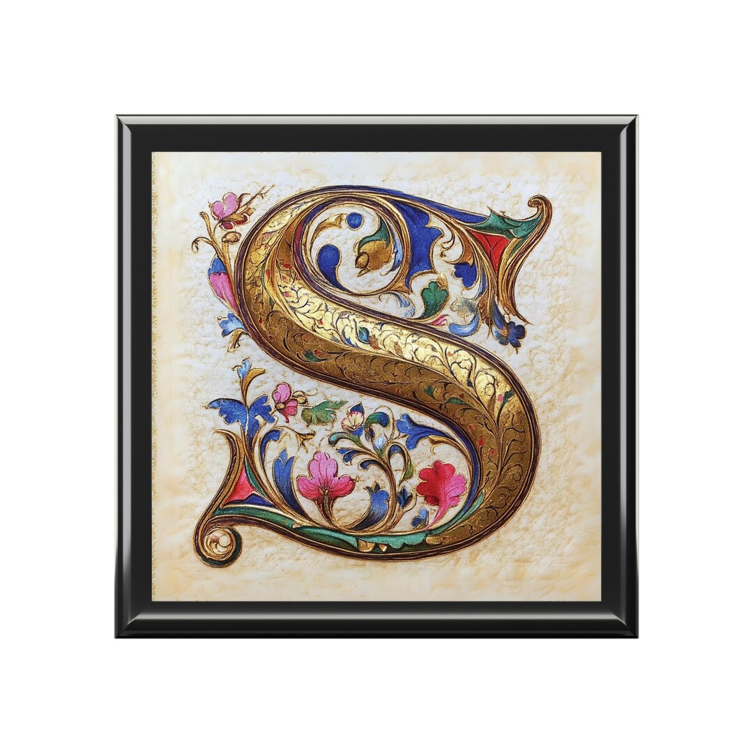 Medieval S Keepsake Box Wood & Ceramic Tile Top Initial, Medieval ...