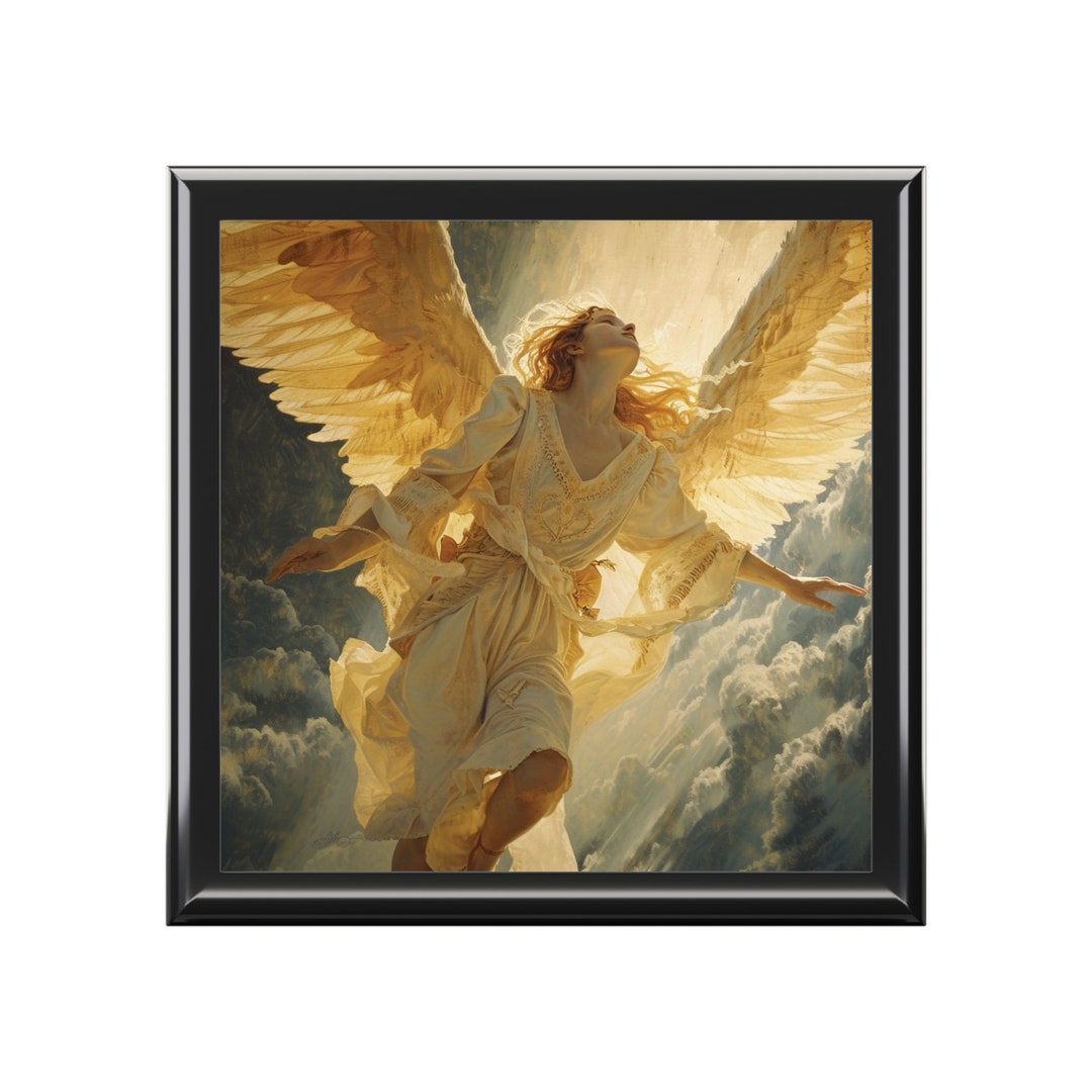 Angel of Mercy Jewelry Box, Keepsake Box - Wood & Ceramic Tile Top ...