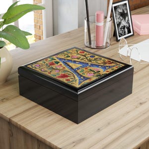 Medieval A Keepsake Box - Wood & Ceramic Tile Top - Blue Initial ...