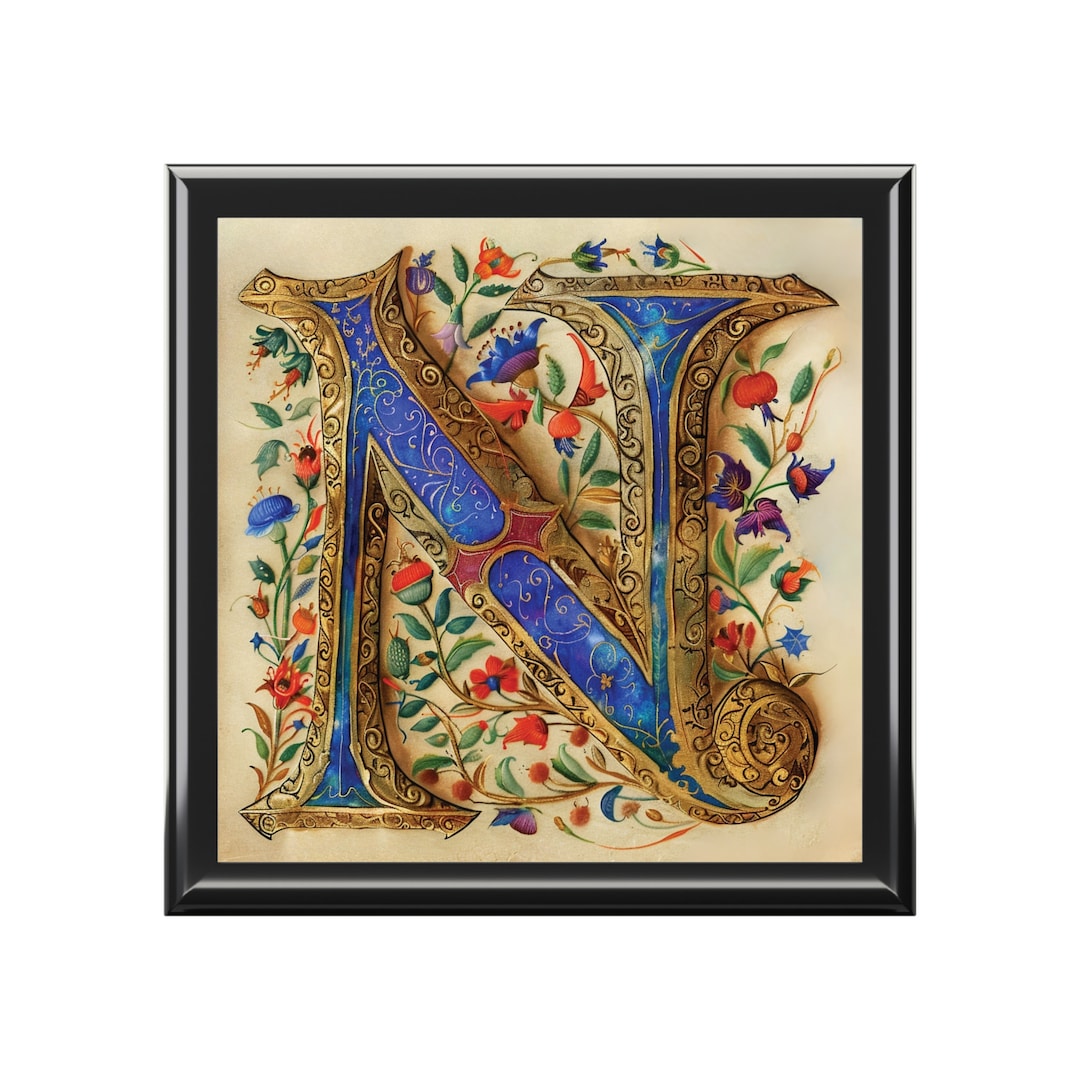 Medieval N Keepsake Box Wood & Ceramic Tile Top Initial, Monogram ...