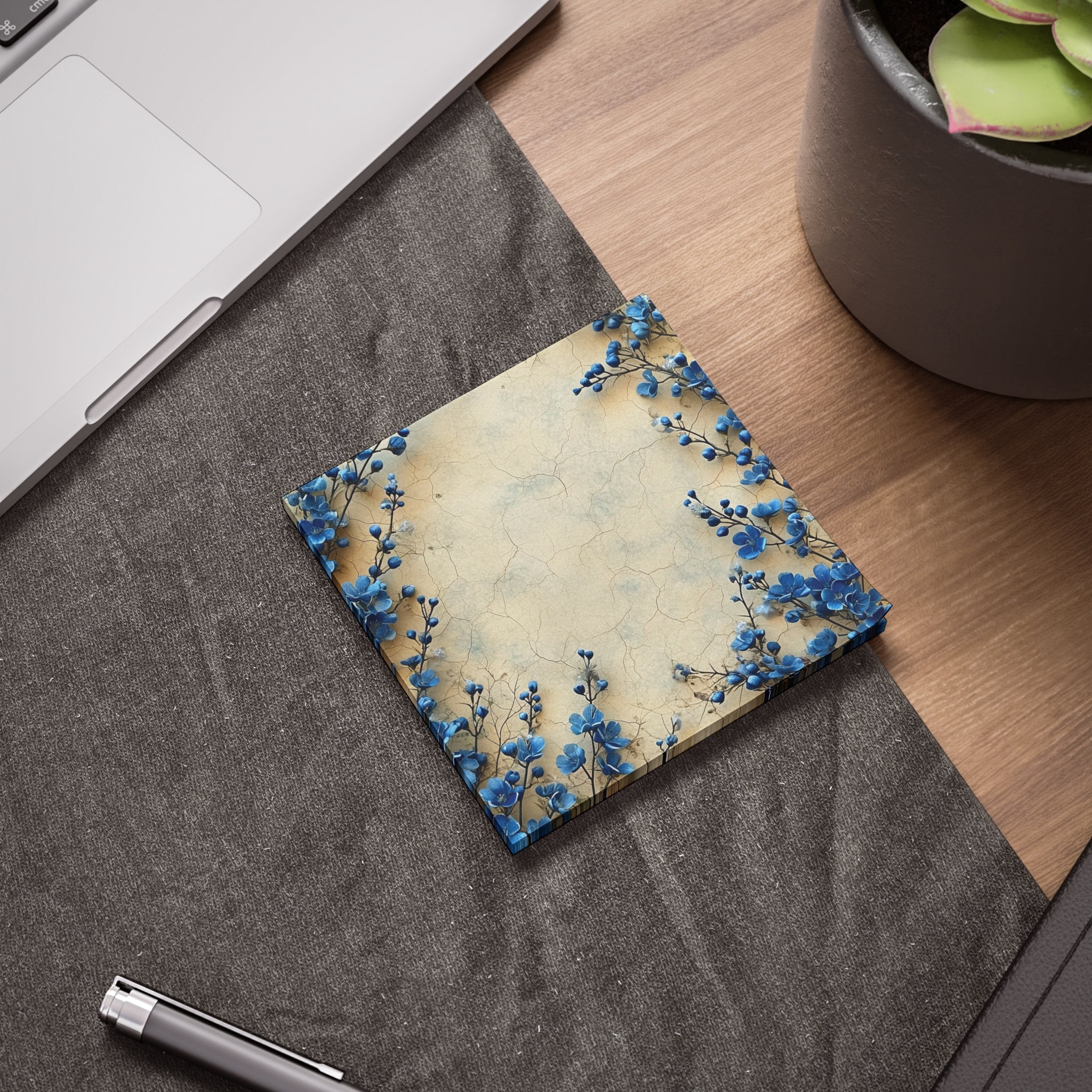 Blue Floral Post-it® Note Pads Designer Craquelure Style, Vintage Blue ...
