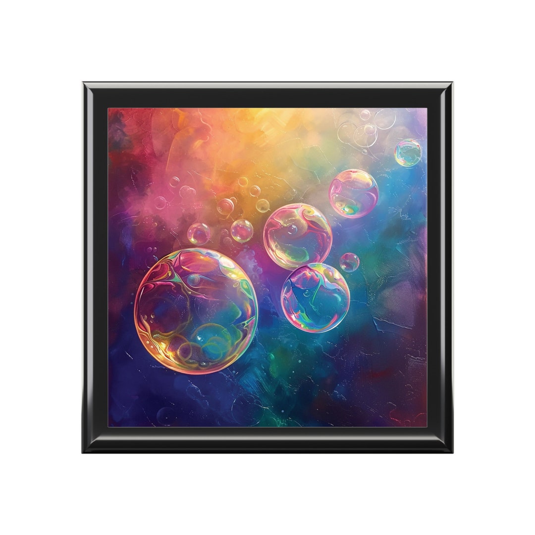 Rainbow Bubbles Jewelry Keepsake Box - Wood & Ceramic Tile Top ...