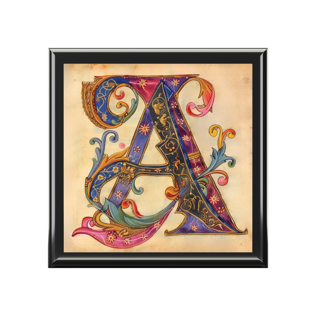 Medieval A Keepsake Box - Wood & Ceramic Tile Top - Initial, Medieval ...