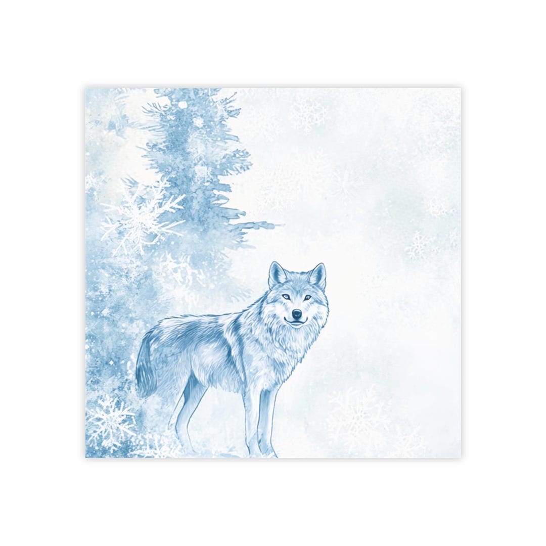 Blue Wolf Post-it® Note Pads - Designer - Blue Watercolor Winter Forest ...