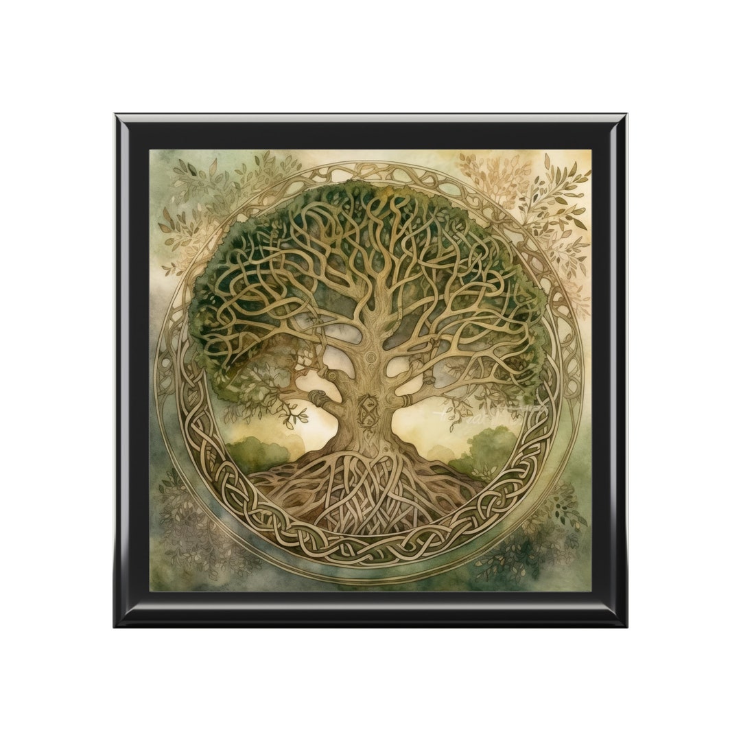Ancient Celtic Tree of Life Jewelry Keepsake Box - Wood & Ceramic Tile ...