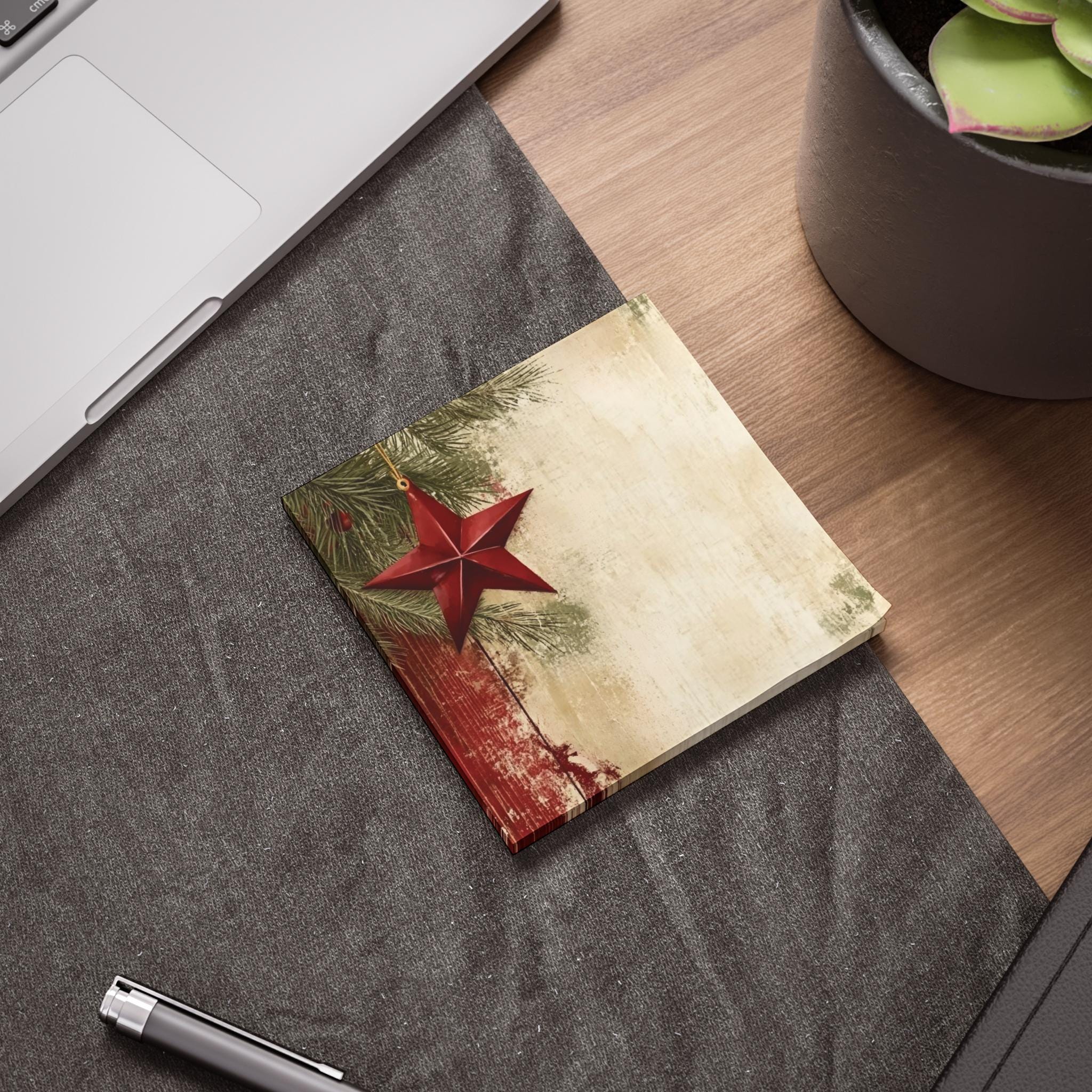 Red Star Christmas Post-it® Note Pad - Distressed Red Green Sticky ...