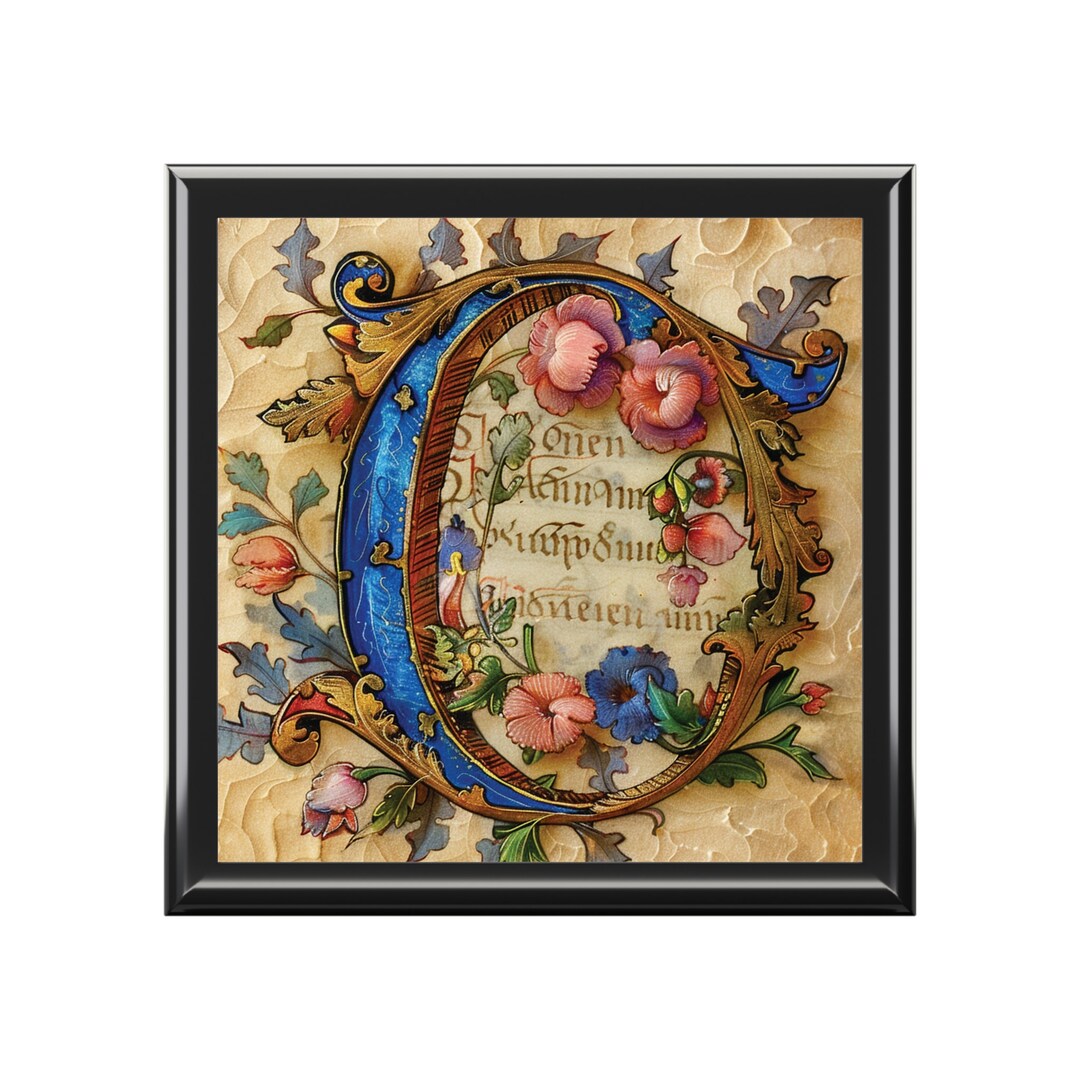 Medieval O Keepsake Box - Wood & Ceramic Tile Top - Letter Initial ...