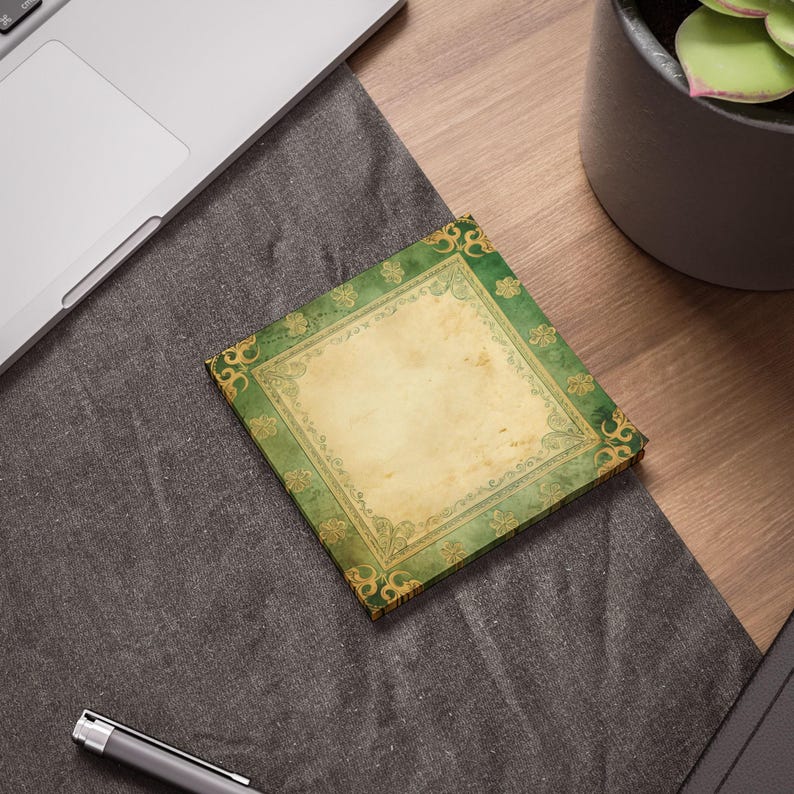 Irish Vintage Post-it® Note Pads - Designer - Green Gold Parchment ...