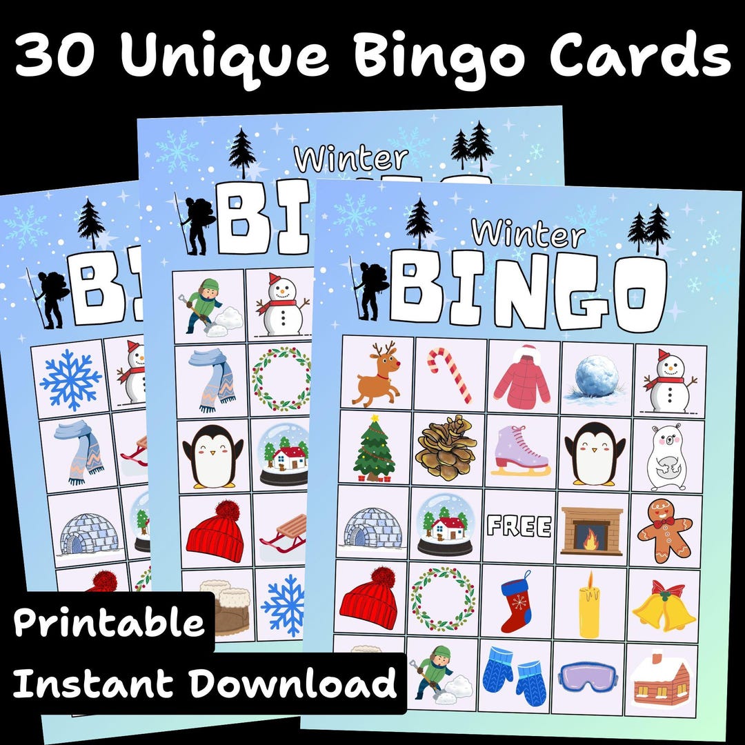 Printable Winter Bingo - 30 Unique Bingo Cards / Instant Download ...