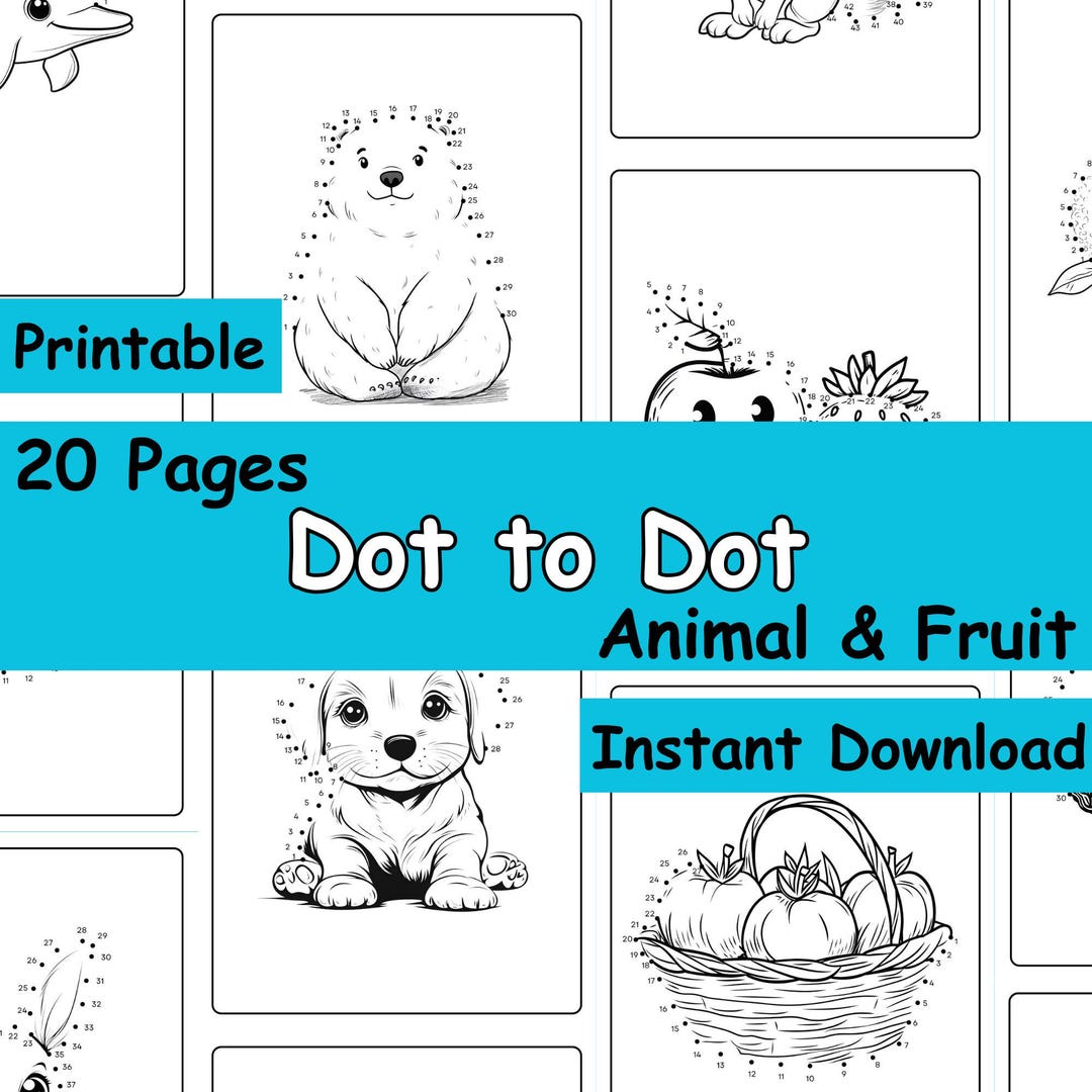 Printable Dot to Dot / Animal and Fruit Fun / 20 Pages, 8.5x11 Inches ...