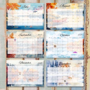 2025 Printable Calendar - Watercolor Lake Landscape / A4 (8.27 × 11.69 ...