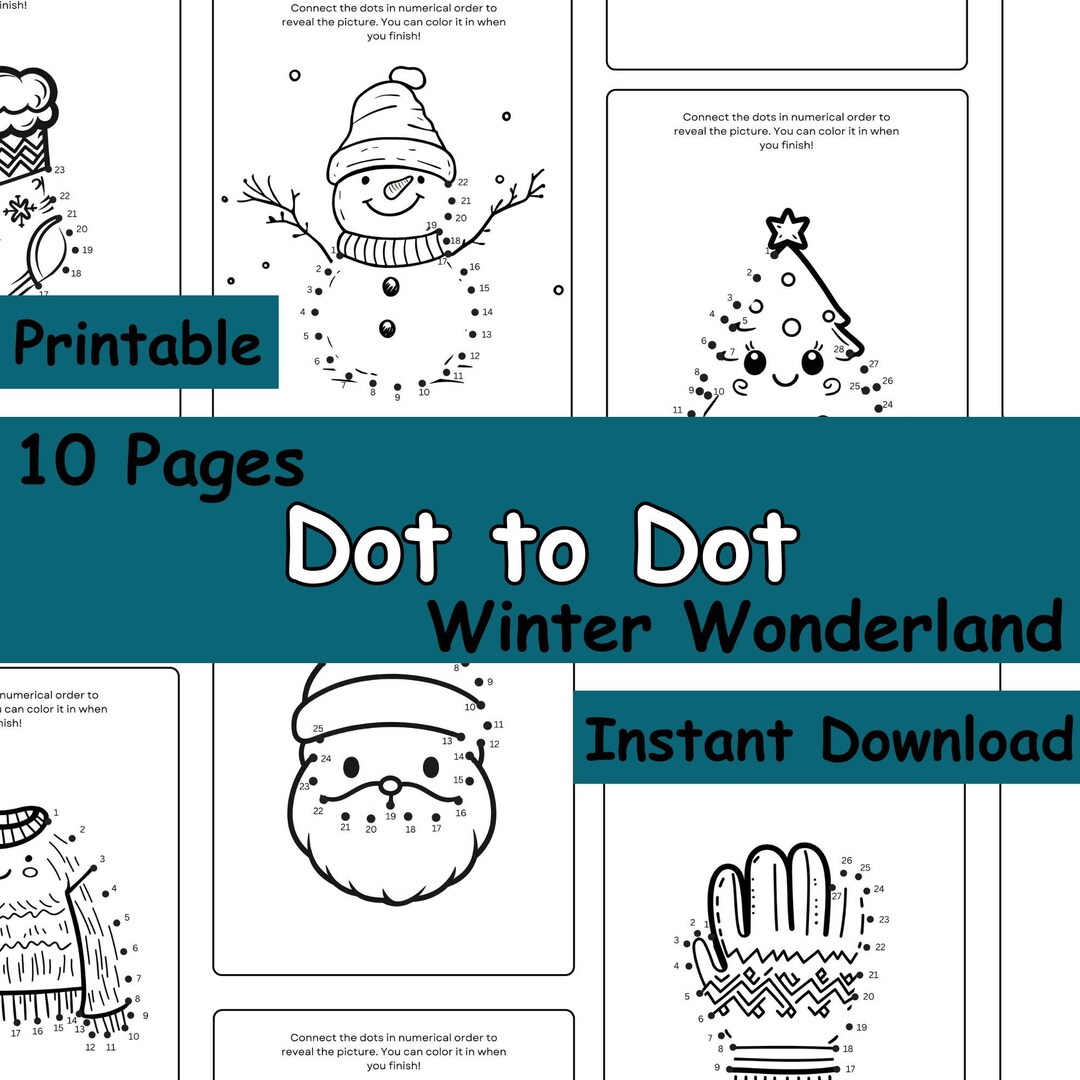 Printable 10-page Dot-to-dot Winter Wonderland / 8.5x11 Inches (PDF ...