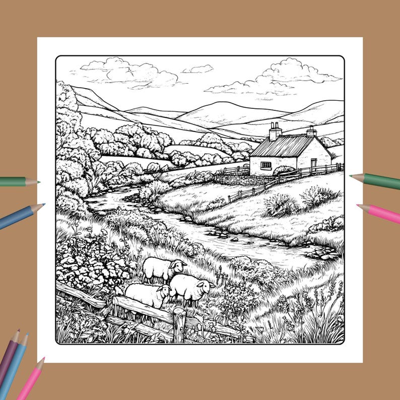 8 Countryside Coloring Pages – Printable Adult Coloring Sheets ...