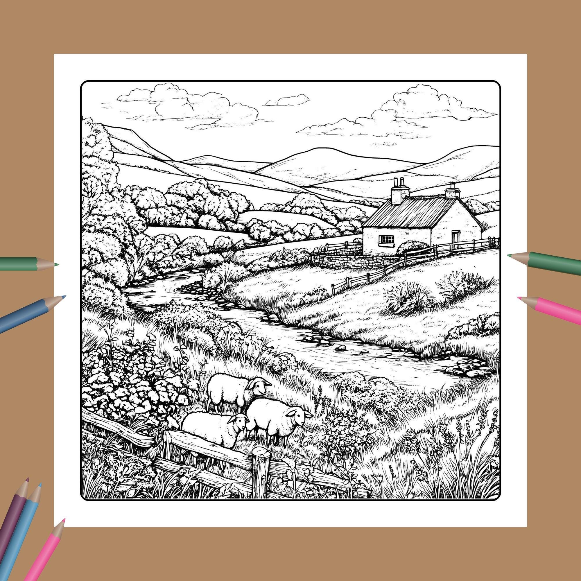8 Countryside Coloring Pages – Printable Adult Coloring Sheets ...