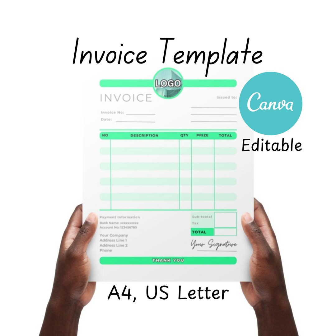 Invoice Template Green Color, Editable in Canva, Printable Template ...