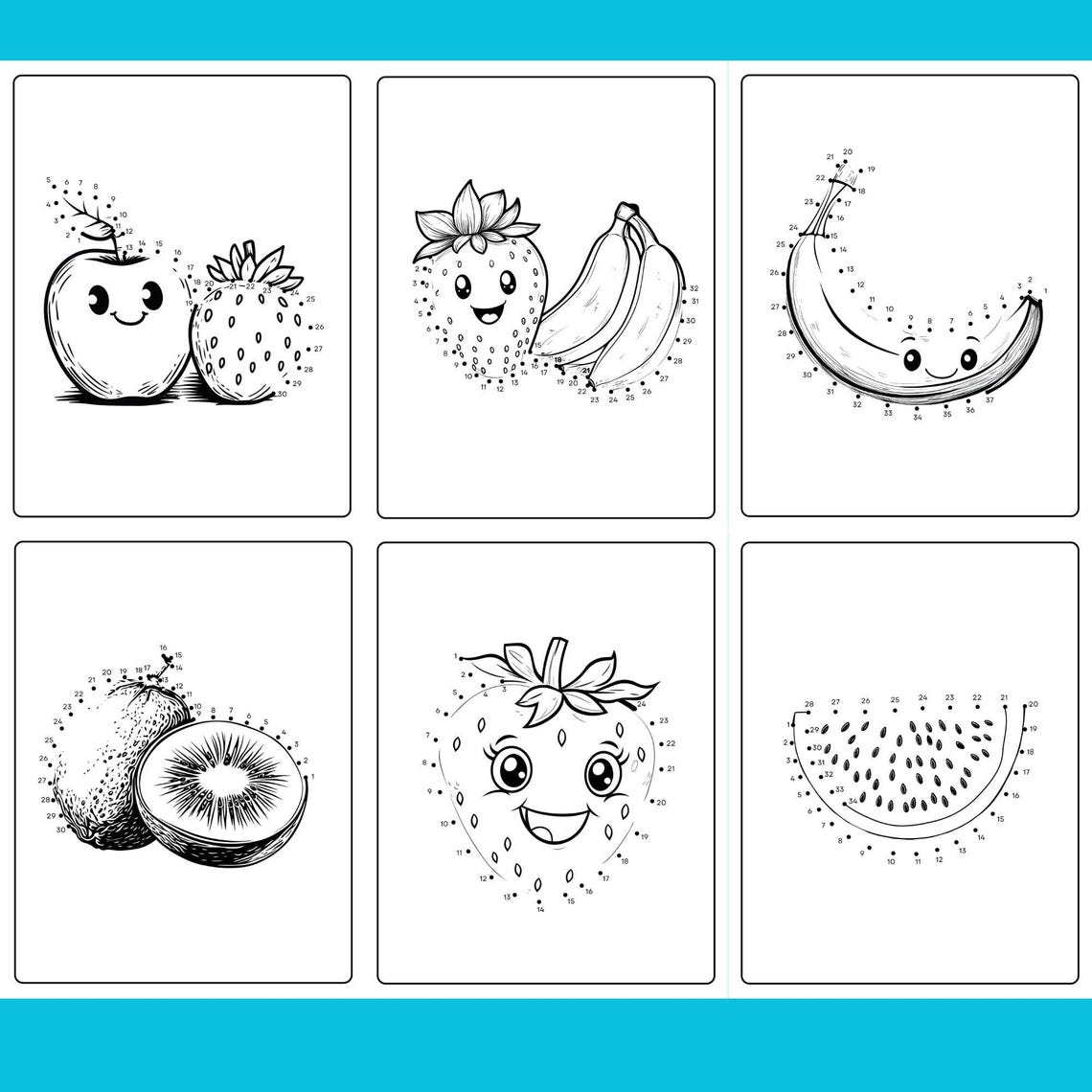 Printable Dot to Dot / Animal and Fruit Fun / 20 Pages, 8.5x11 Inches ...