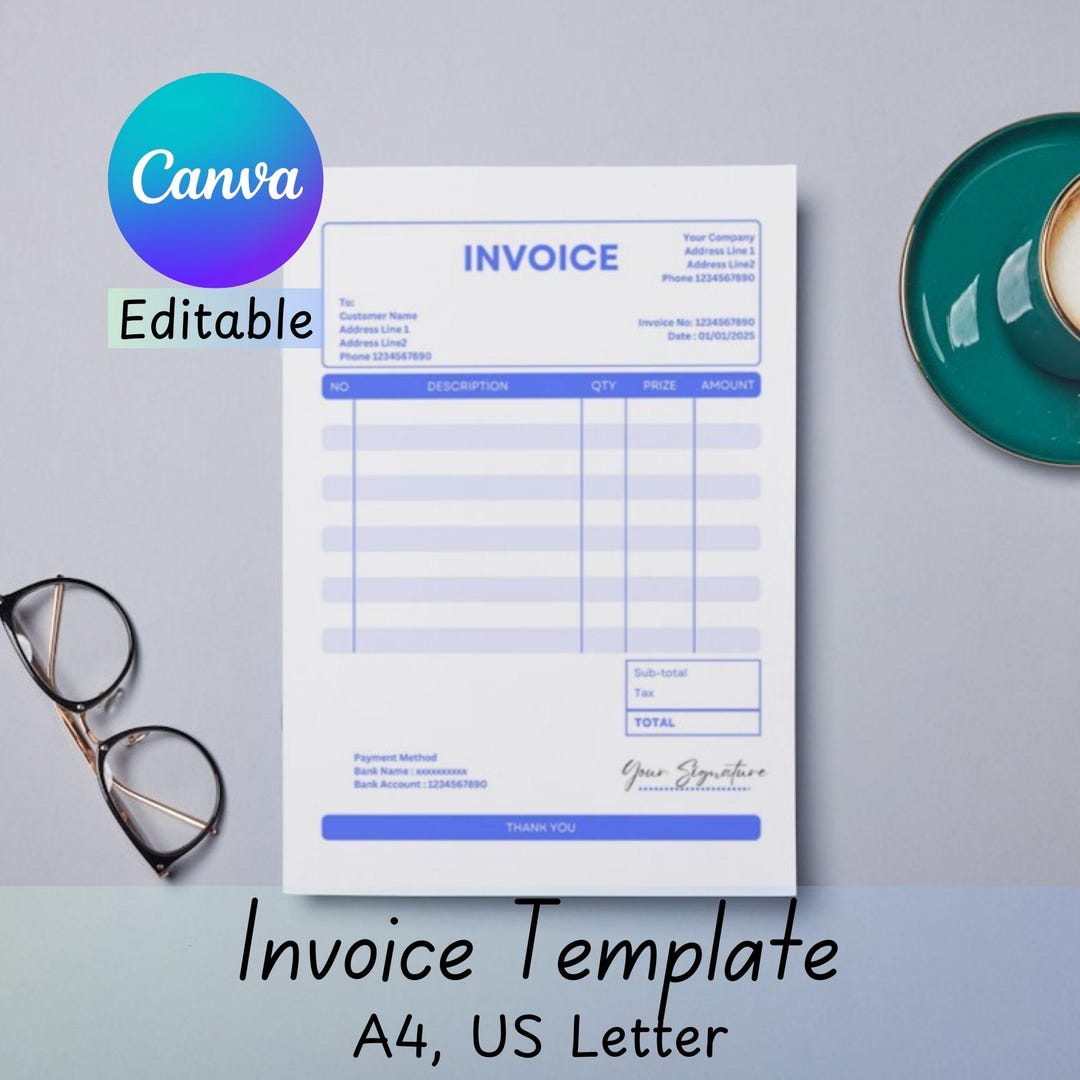 Invoice Template for Business, Editable in Canva, Printable, Easy to ...