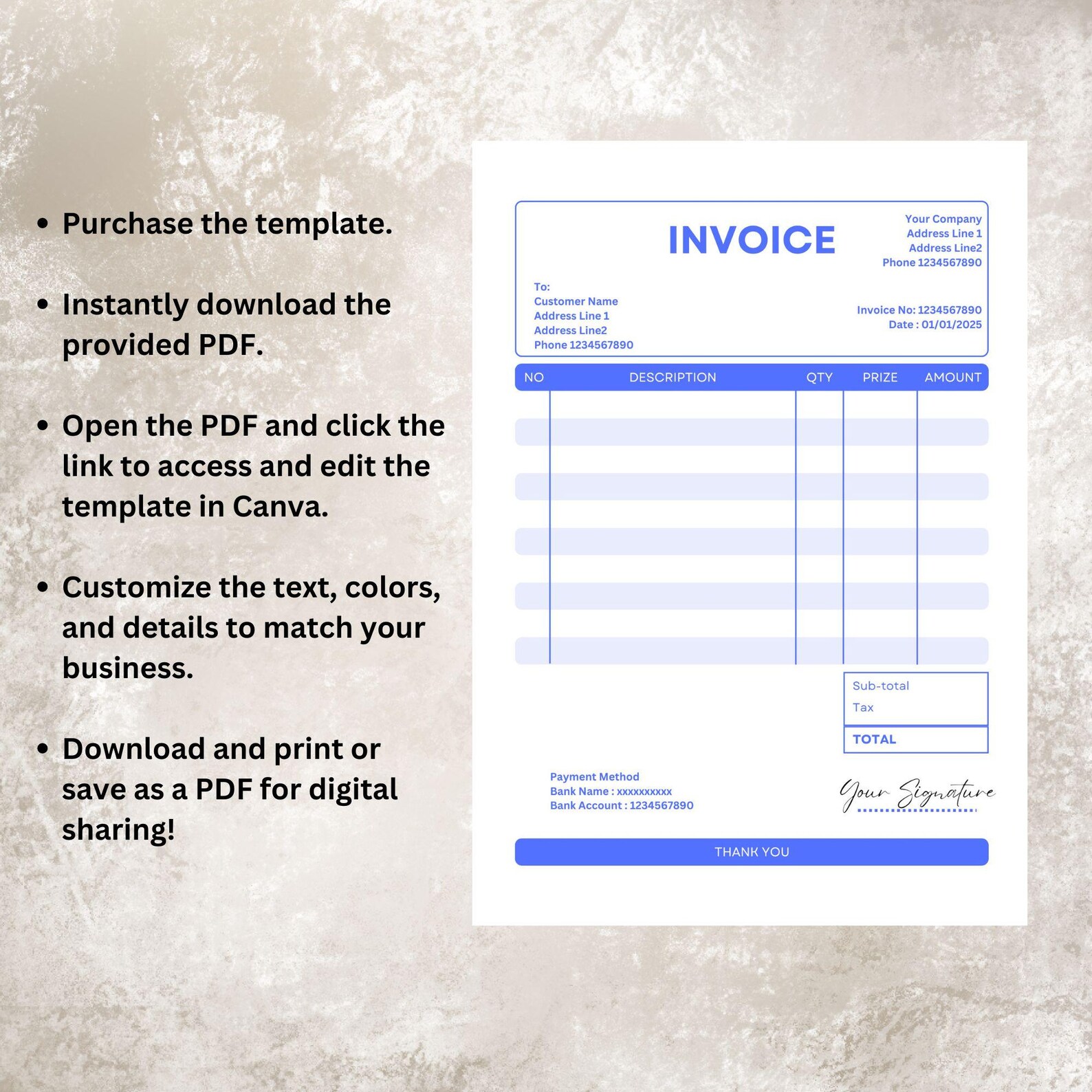 Invoice Template for Business, Editable in Canva, Printable, Easy to ...