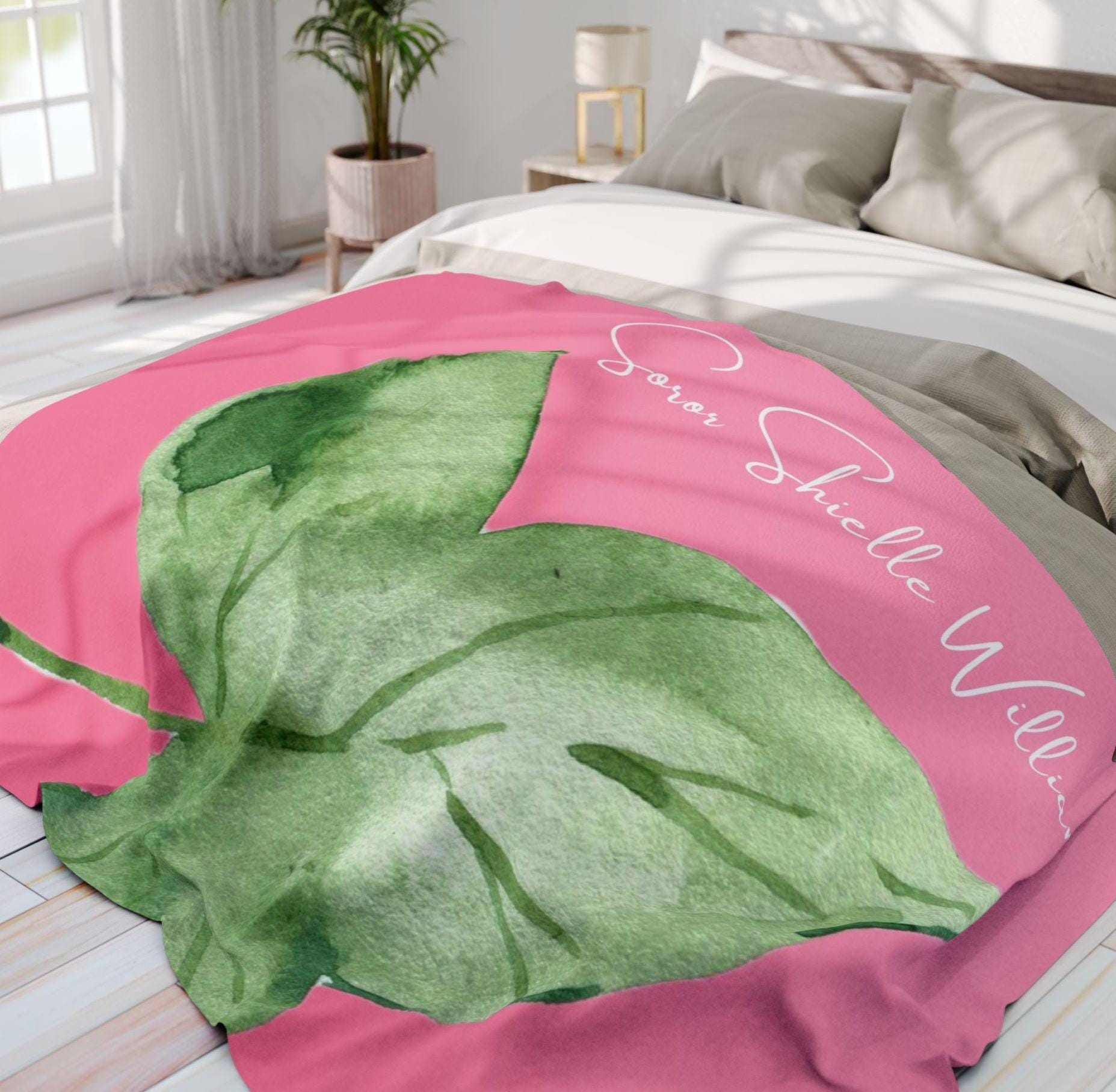 Personalized Pink and Green Sorority Sherpa Fleece Blanket: Custom Ivy ...