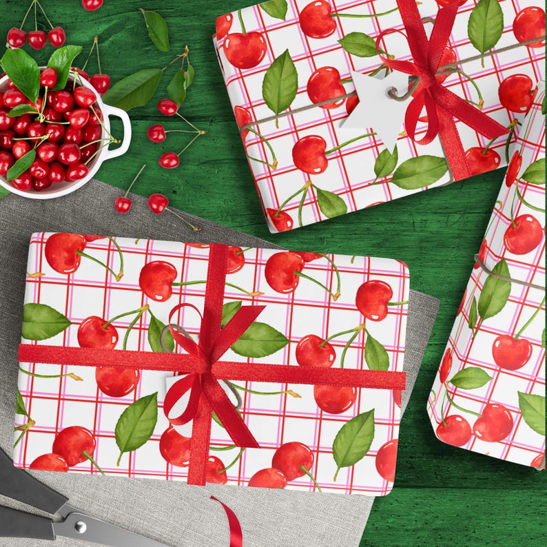 Cherry Farmhouse Wrapping Paper: Birthday, Christmas Gift Wrap - Etsy