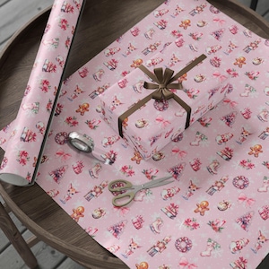 Festive Pastel Pink Gift Wrap Paper - Adorable Christmas Wrapping Paper ...