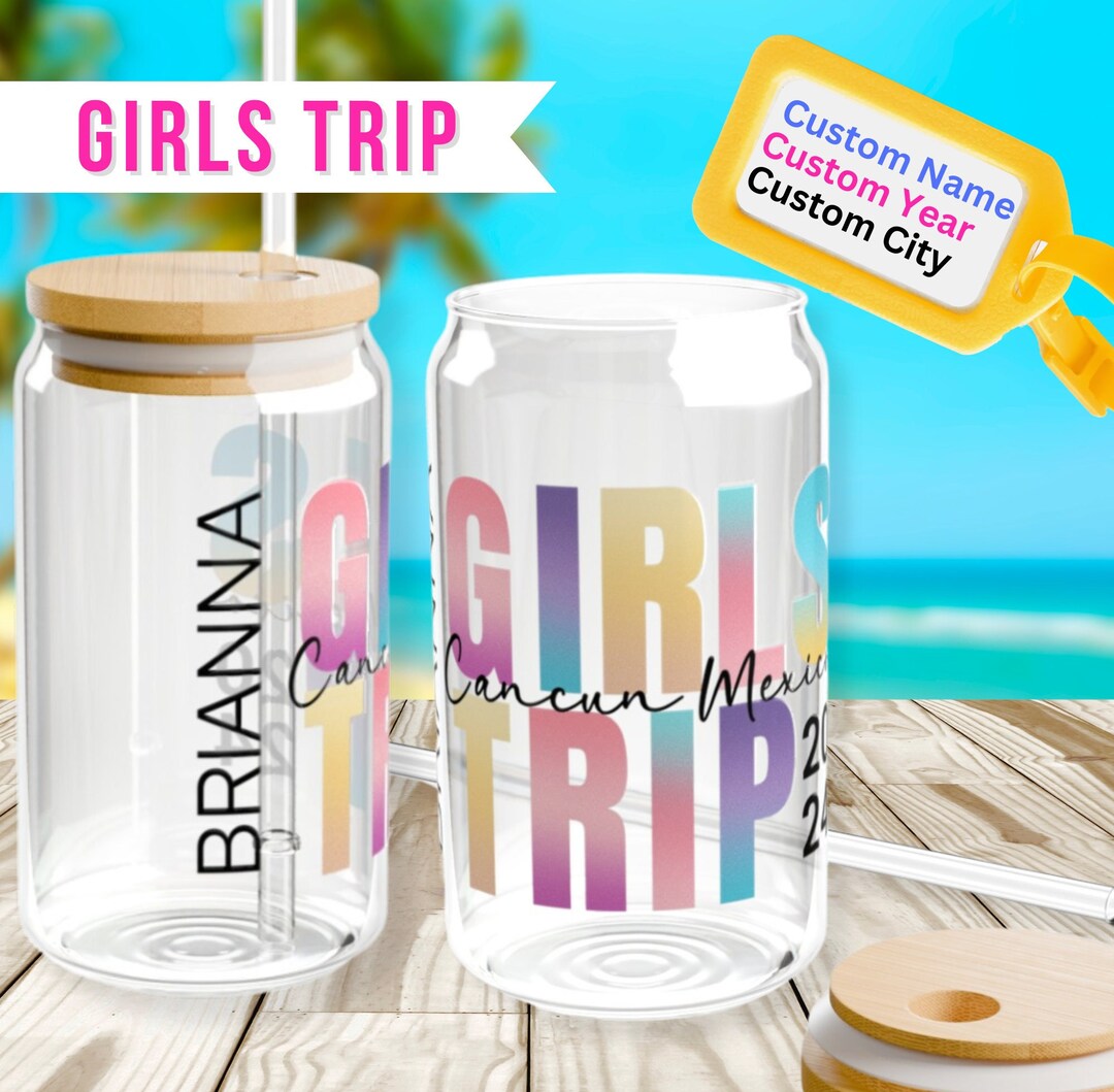 Personalized Girls Trip Gift Glass Sipper Cup Customizable 16 Oz With ...