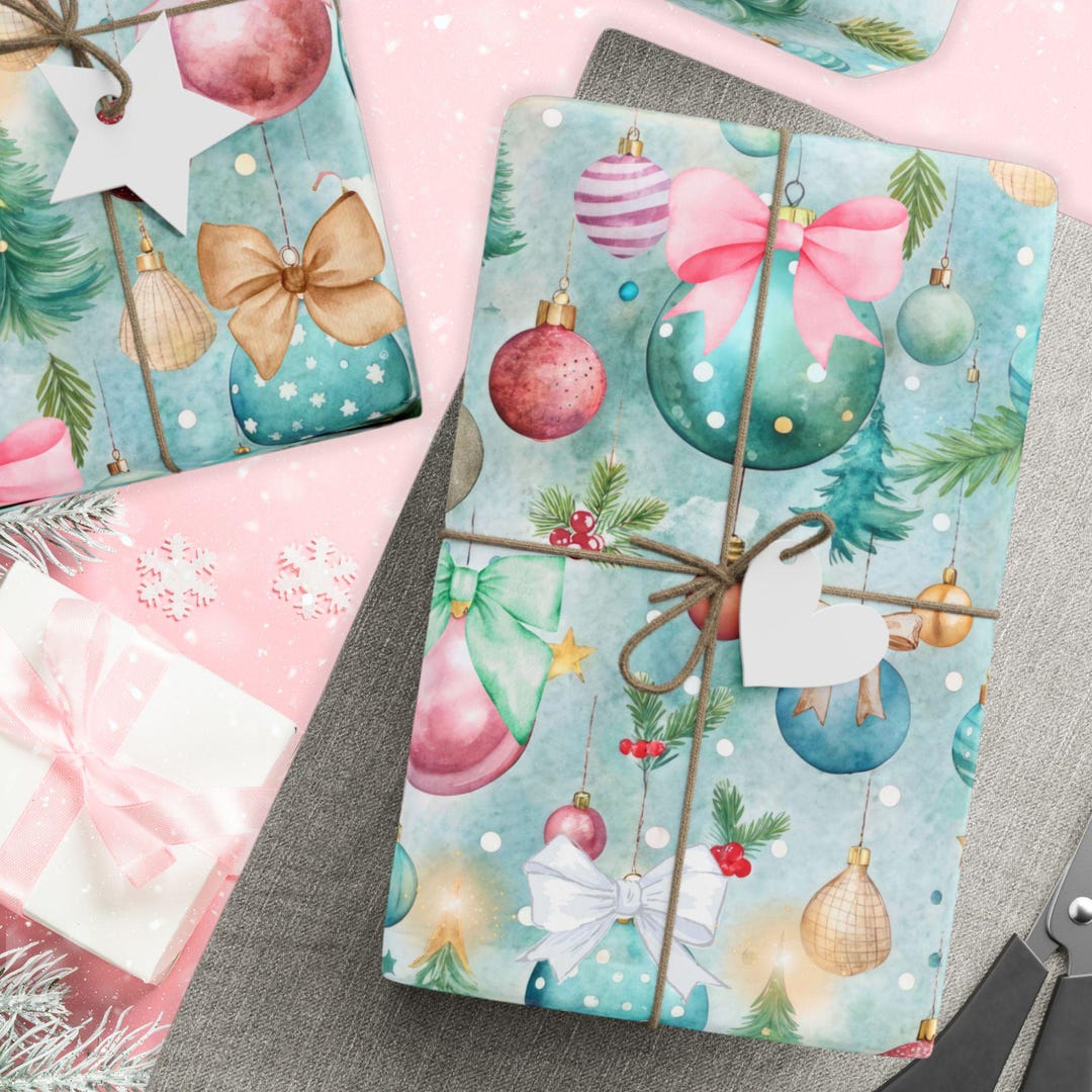 Festive Pastel Coquette Gift Wrap Paper - Adorable Christmas Wrapping ...