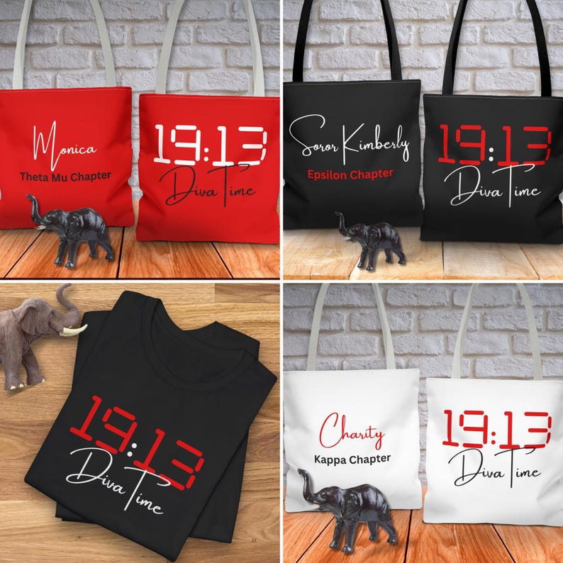 Crimson and Cream Sorority Large Tote Bag - Diva Time Gift for Her ...