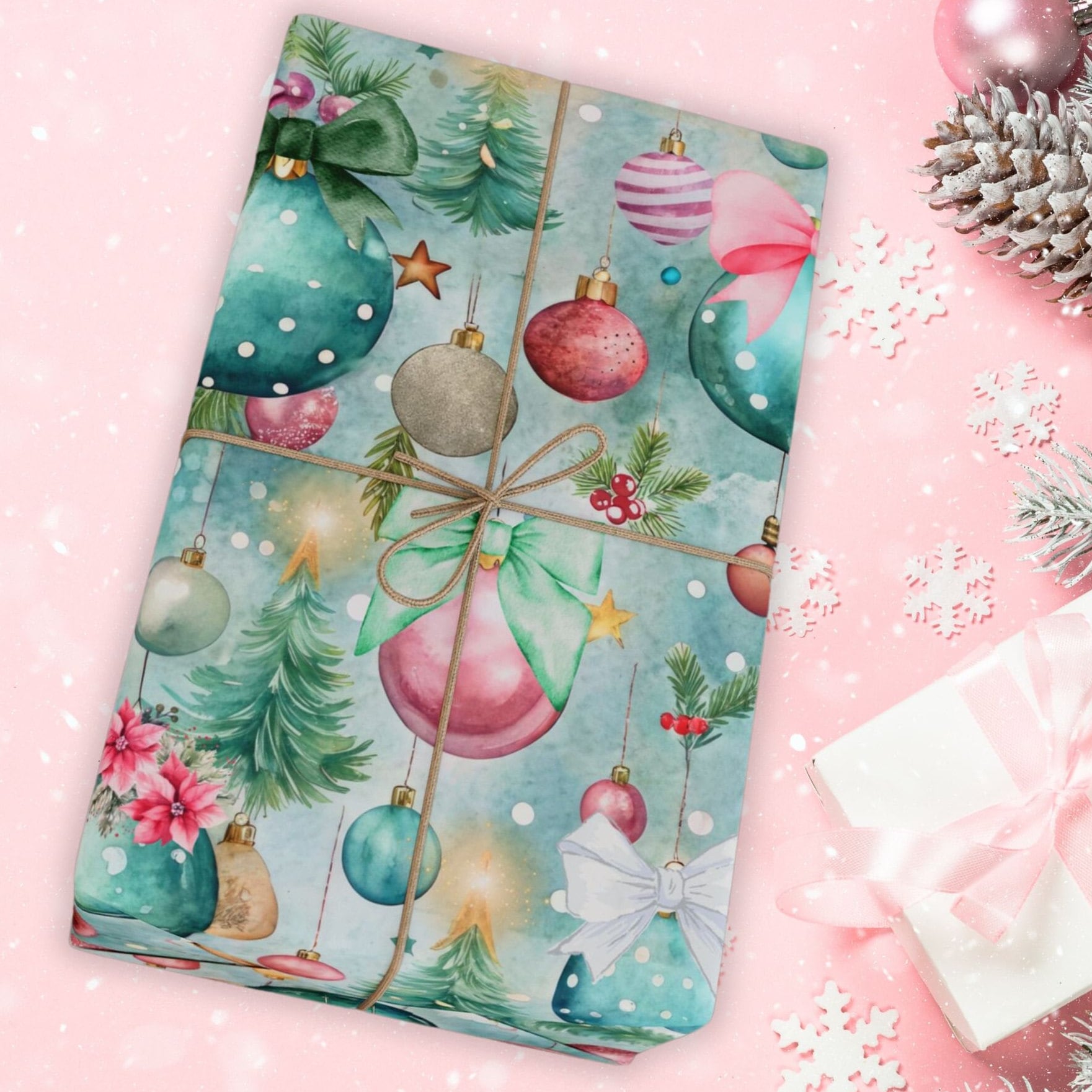 Festive Pastel Coquette Gift Wrap Paper - Adorable Christmas Wrapping ...