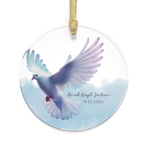 Personalized Memorial Ornament: White Dove Keepsake, Blue Cloud Design ...