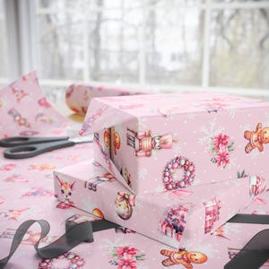 Festive Pastel Pink Gift Wrap Paper - Adorable Christmas Wrapping Paper ...