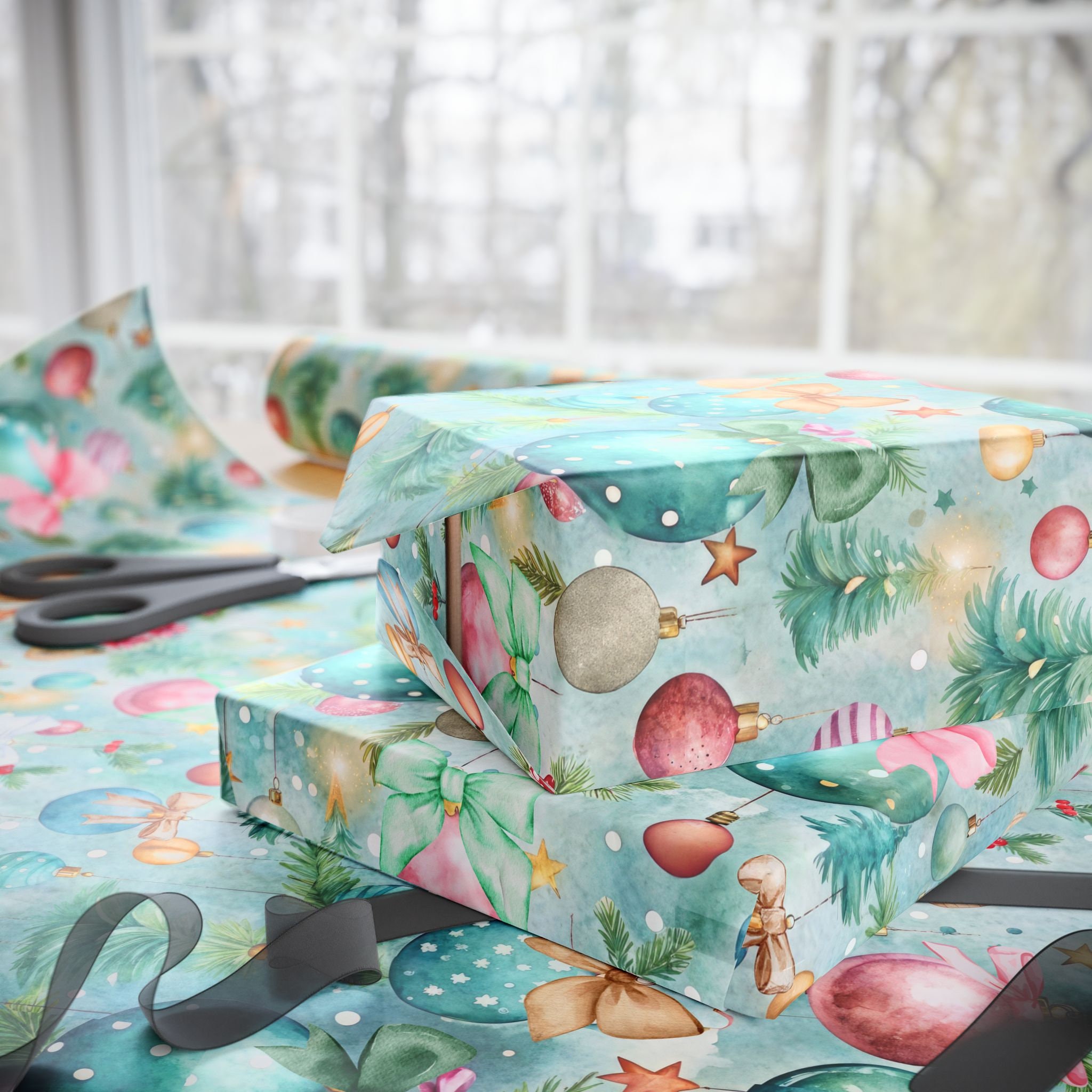 Festive Pastel Coquette Gift Wrap Paper - Adorable Christmas Wrapping ...