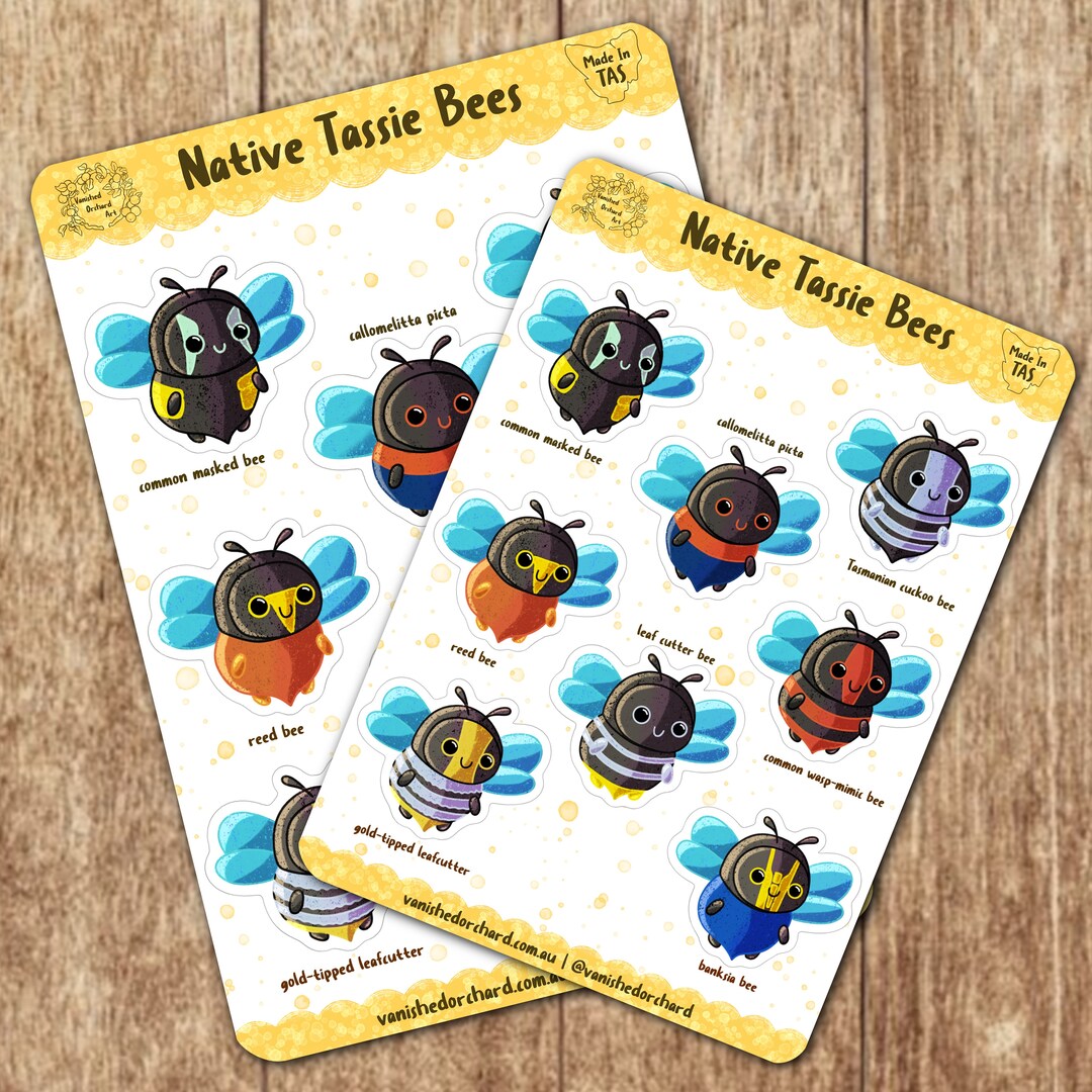 Cute Kawaii Tasmanian Native Bees Sticker Sheet - Etsy
