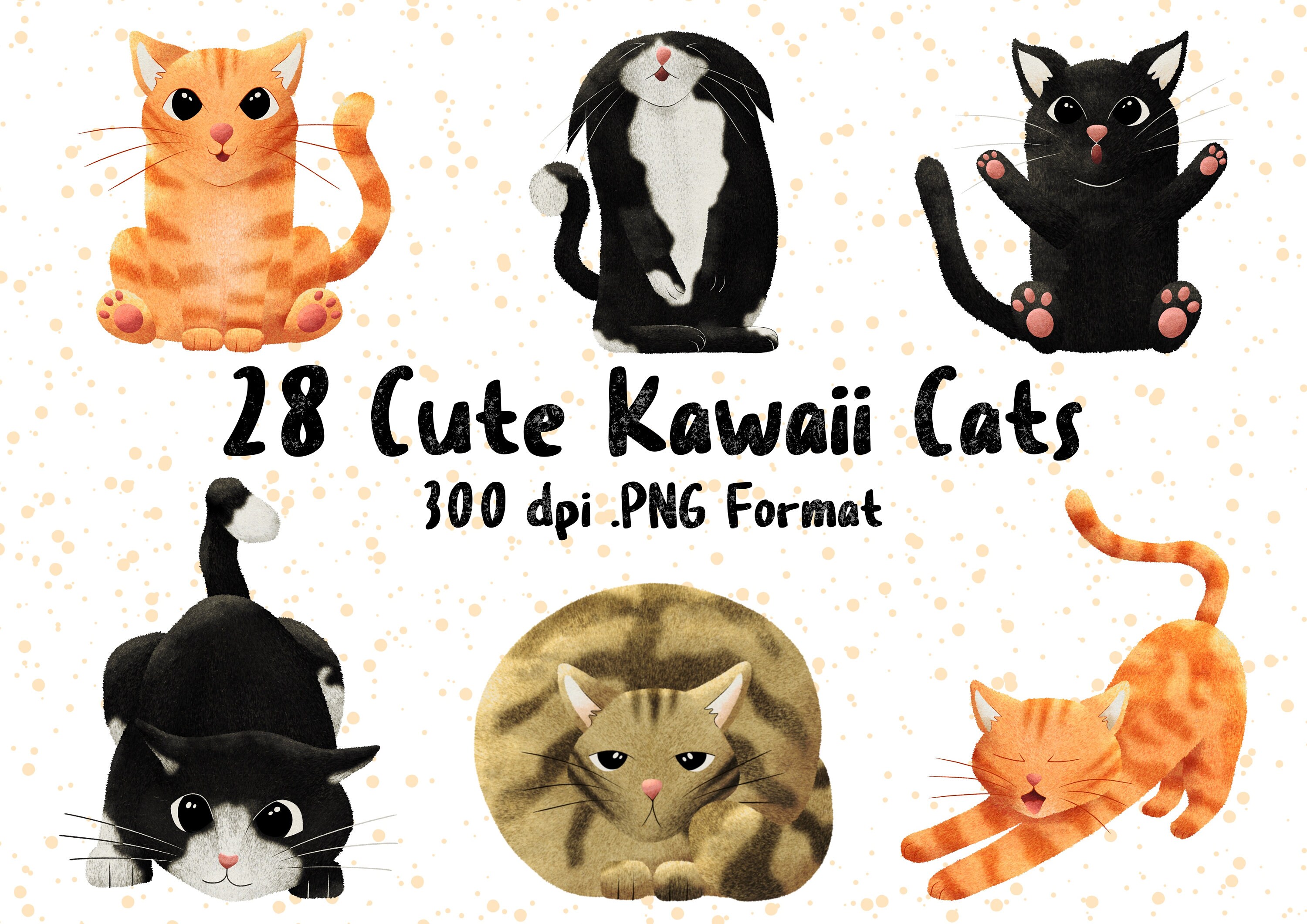 Cute Kawaii Cats Clipart Digital Download - Etsy