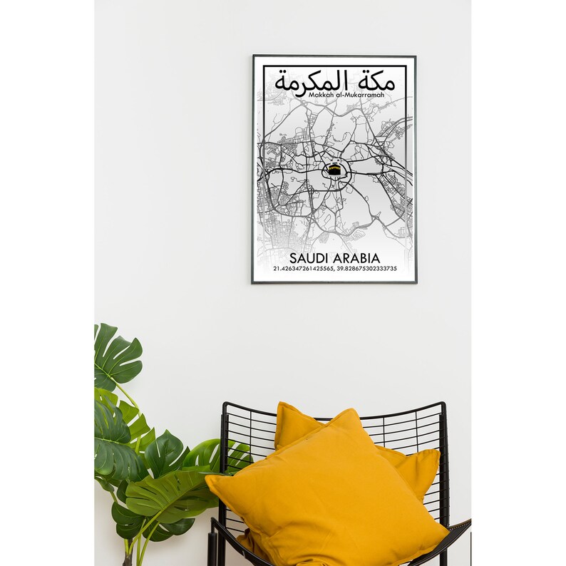 Minimalist Mecca / Mekah Map With Kaaba Digital Art - Etsy