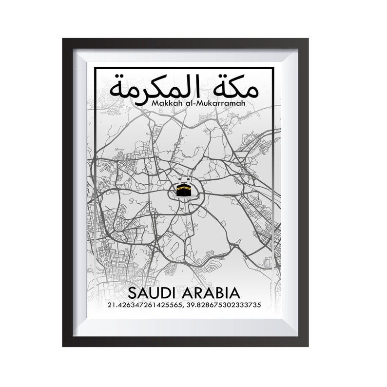 Minimalist Mecca / Mekah Map With Kaaba Digital Art - Etsy