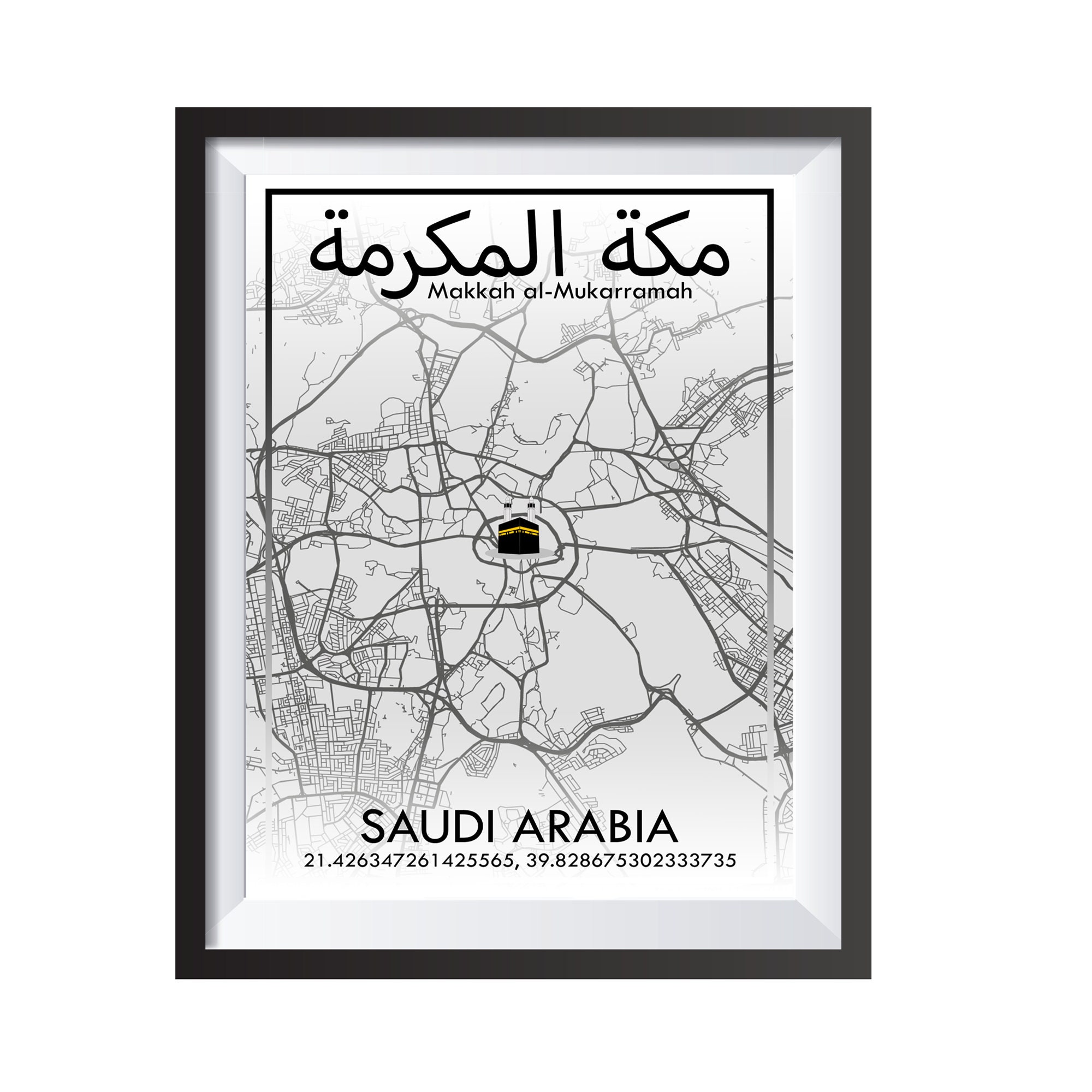 Minimalist Mecca / Mekah Map With Kaaba Digital Art - Etsy
