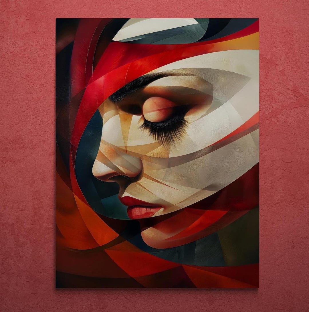 Abstract Woman Portrait Canvas: Fiery Red Expressionist Art - Etsy