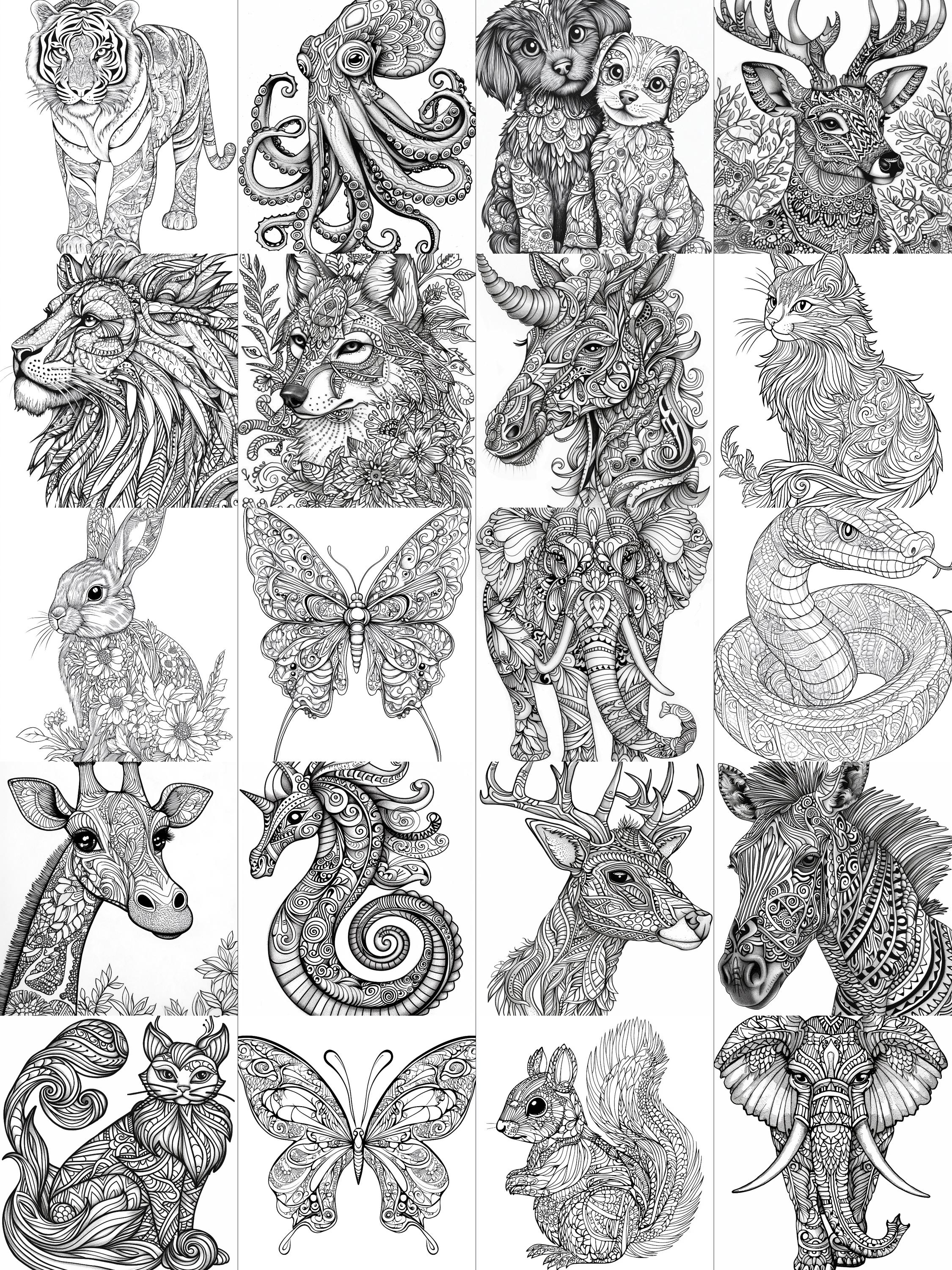 99 Zentangle Animal Coloring Pages – Stress Relief Designs (digital ...