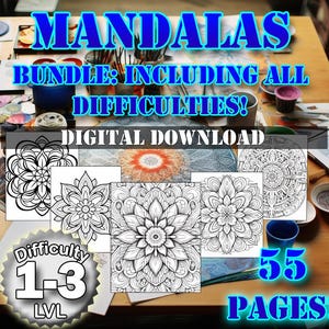 MANDALA BUNDLE Printable Coloring Pages of Introductory Medium Advanced ...