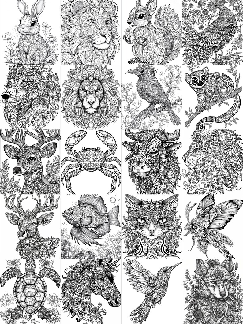 99 Zentangle Animal Coloring Pages – Stress Relief Designs (digital ...