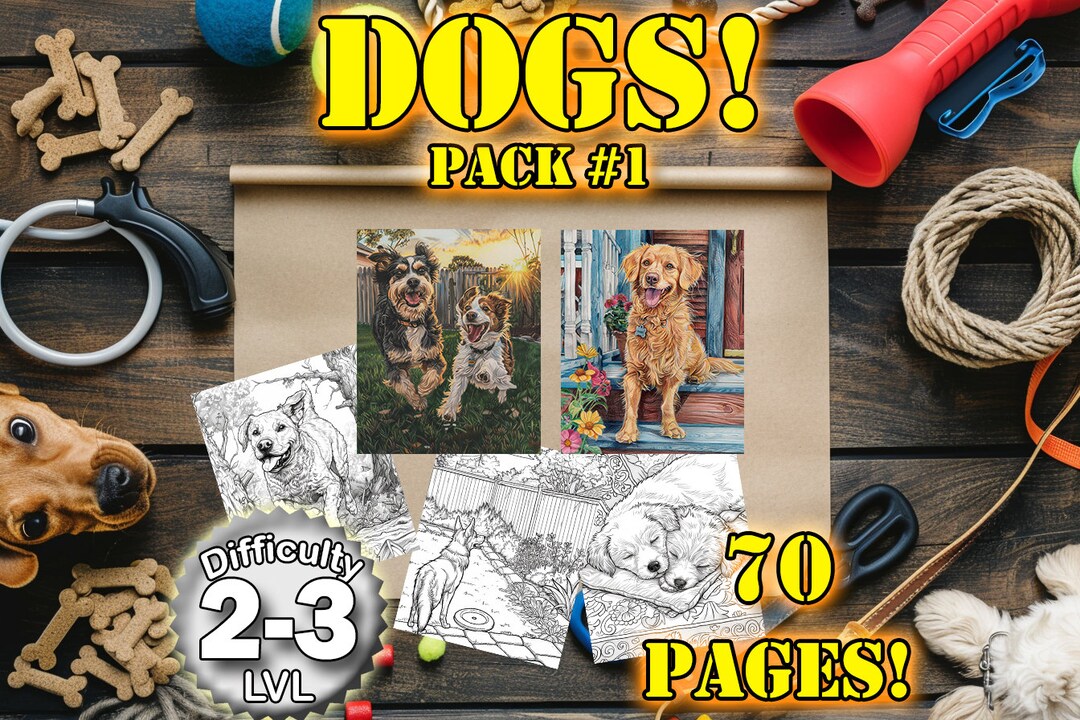 DOGS Printable Adult Coloring Pages of Puppies and Dogs Playing ...
