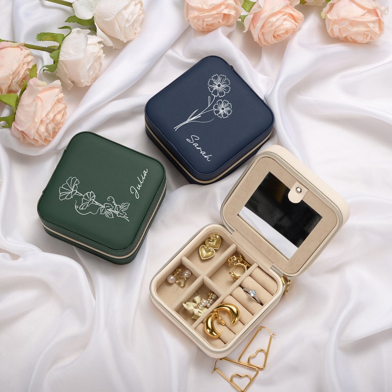 Birth Flower Jewelry Travel Case Birth Month Flower Gift - Etsy
