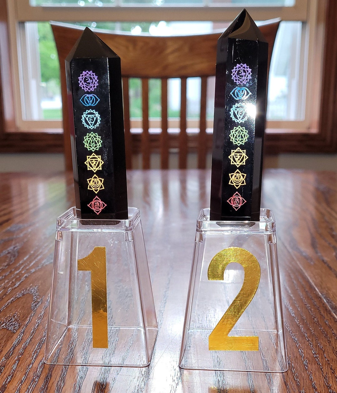 Obsidian Towers With Painted Chakra Symbols - Etsy