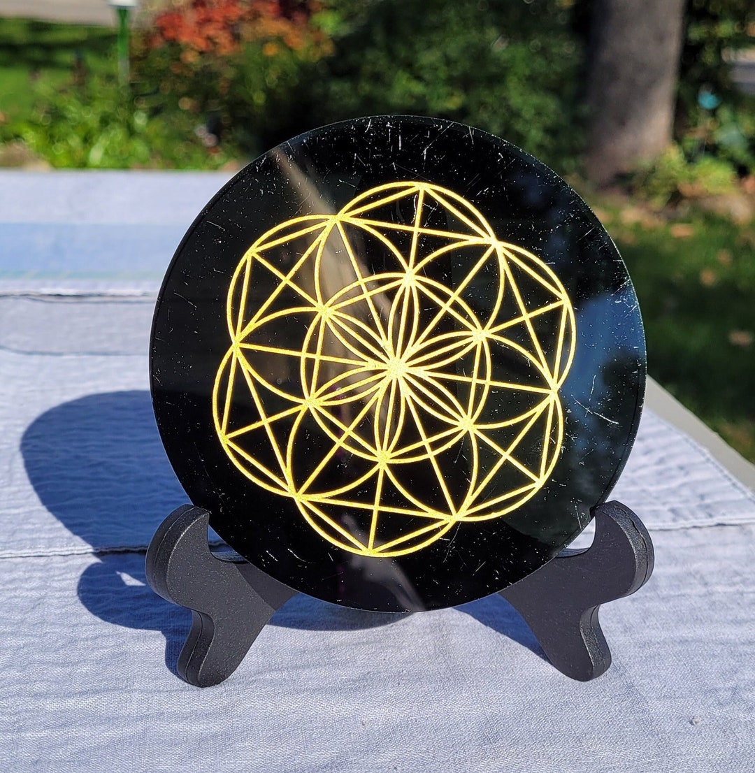 Black Obsidian Circular Slab With Mandala - Etsy