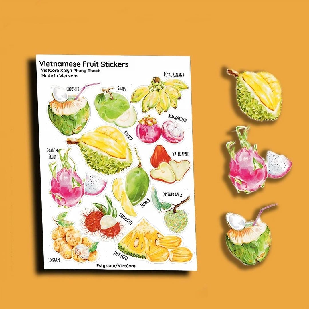 A6 Southeast Asian Fruit Sticker Pack | 12pcs Fruity Stickers | Durian ...