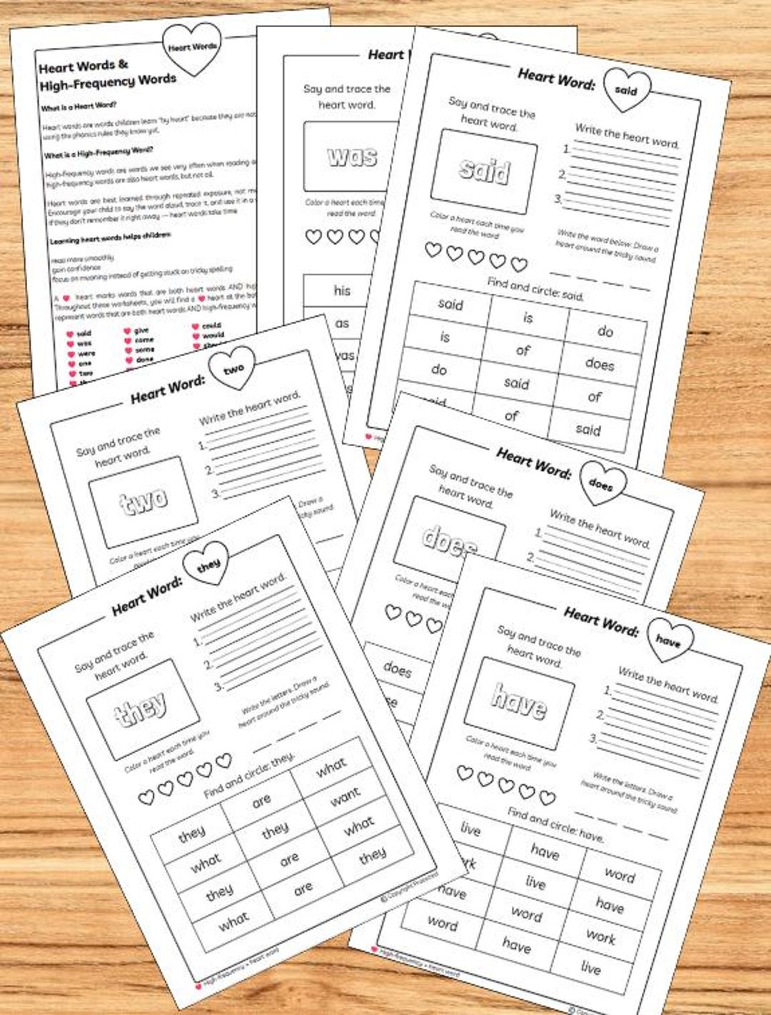 Heart Word Worksheets | High-frequency Words for Kids – Early Reading ...